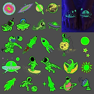 Ooopsiun Space Tattoos for Boys Glow in The Dark - 90 Luminous Styles, Space Birthday Party Decorations Favors for Kids Boys