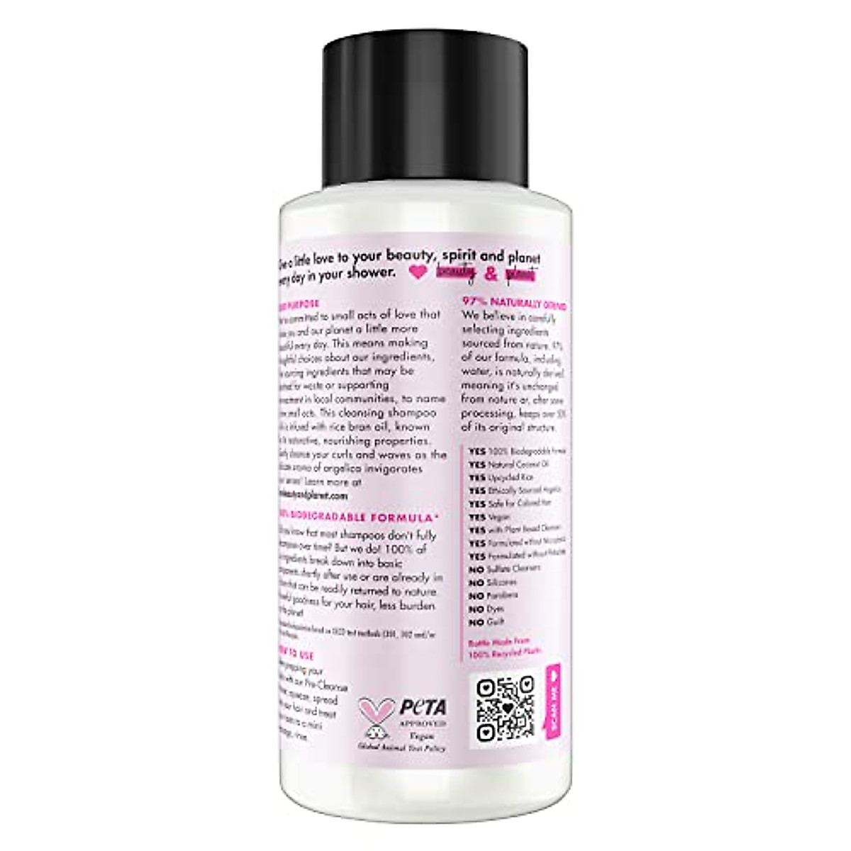 Love Beauty and Planet Shampoo Milk Moisture and Bounce for Waves and Curls Rice Oil and Angelica Essence 100 percent Biodegradable Shampoo 13.5 oz