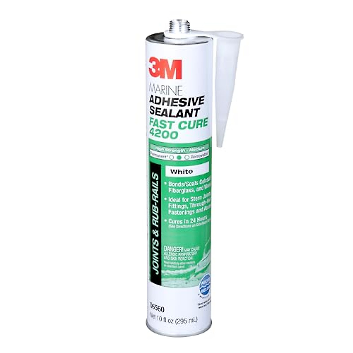 3M Marine Adhesive Sealant Fast Cure 4200 (06560) – Semi-Permanent Flexible Adhesive Sealant for Boats and RVs – White - 1/10 Gallon