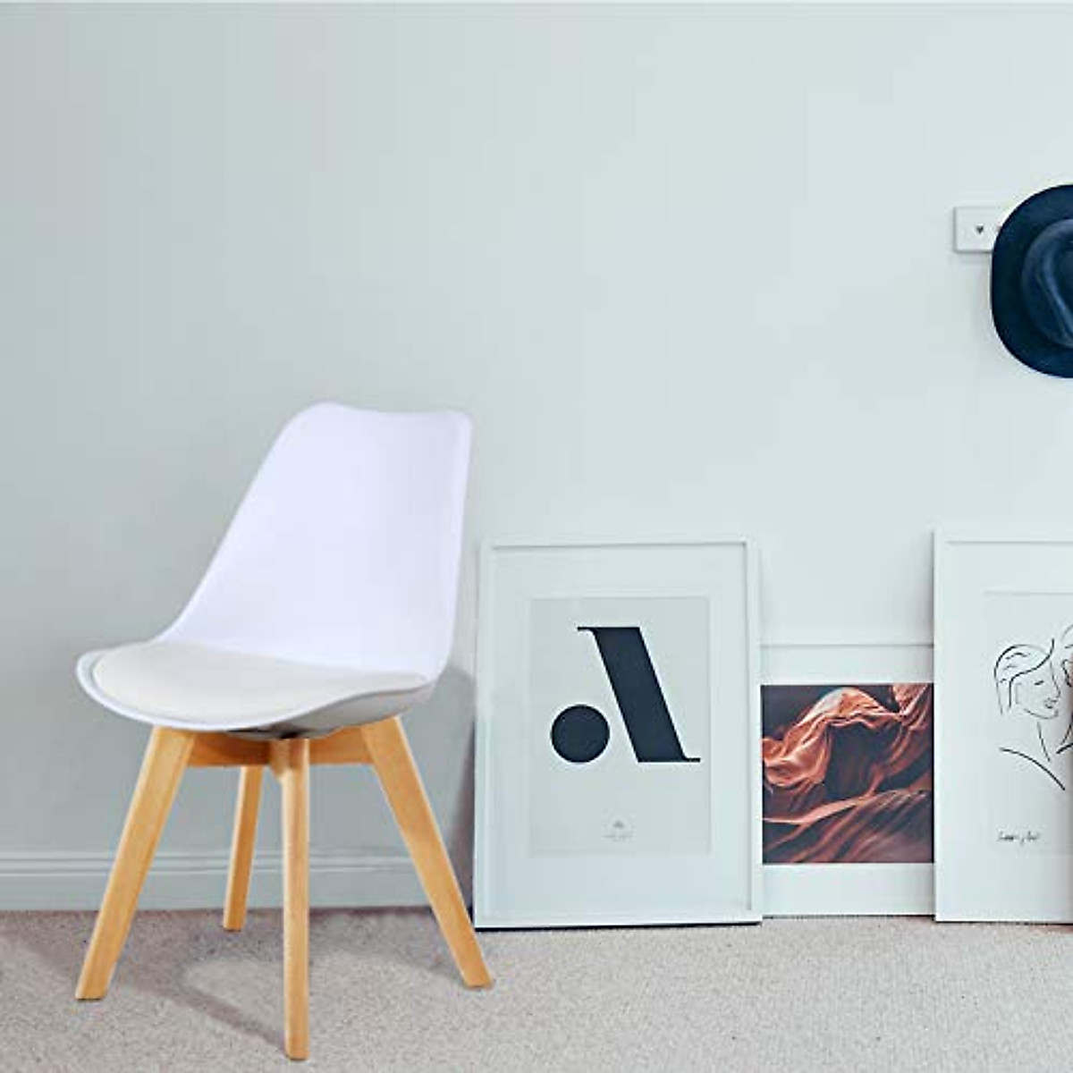 GOTMINSI Set of 2 Modern Style Chair Dining Chairs, Shell Lounge Plastic Chair with Natural Wood Legs (White)