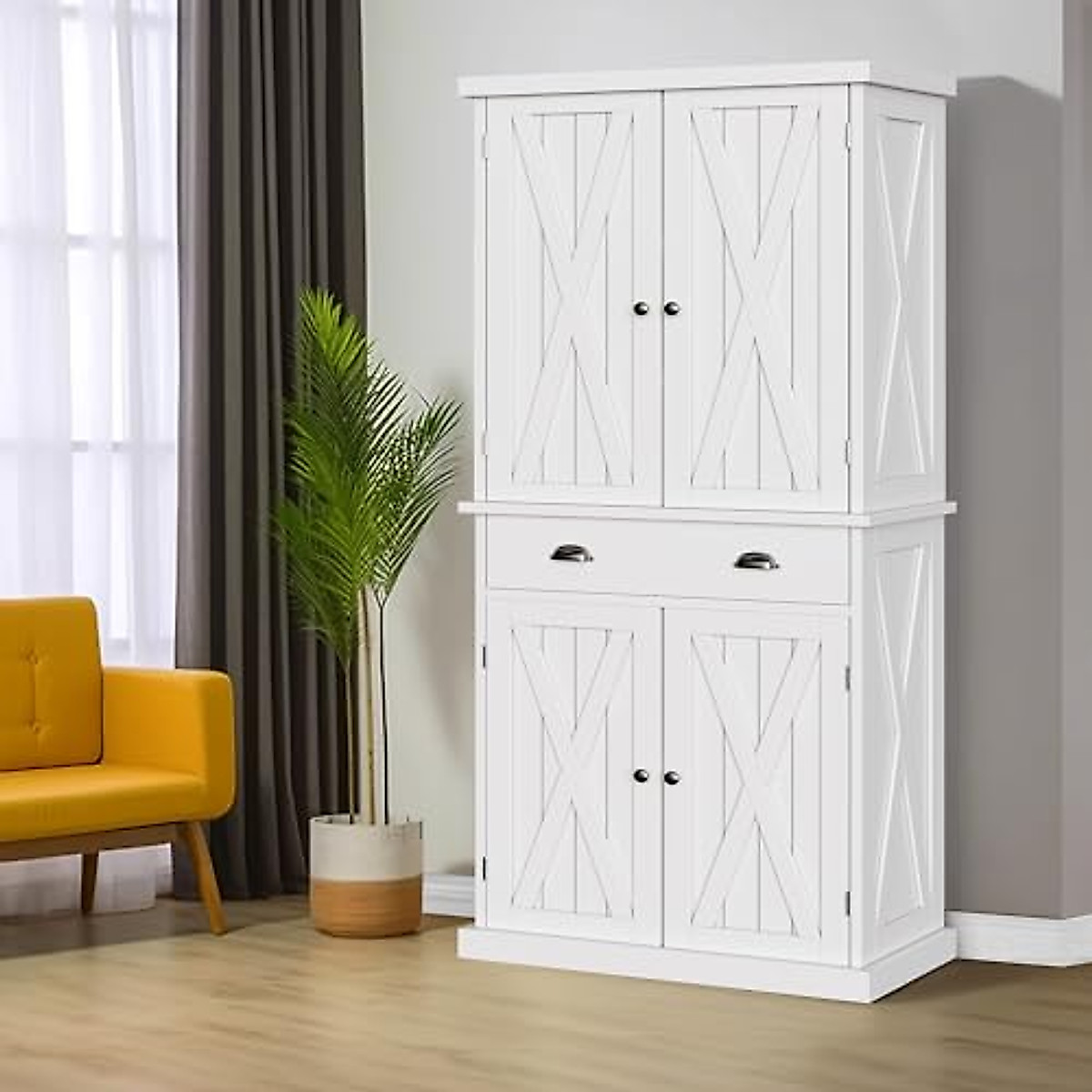 YITAHOME 72'' Farmhouse Kitchen Pantry Storage Cabinet, Tall Freestanding Cupboard with Drawer and Adjustable Shelves, Sideboard Buffet Cabinet for Kitchen, Dining Room, Living Room, White