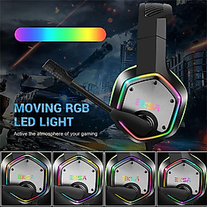 Atrasee USB Pro Gaming Headset for PC PS4 PS5, 7.1 Surround Sound Headphones with Noise Cancelling Microphone, Memory Foam Ear Pads, RGB Lights for Laptop Desktop Mac, Green