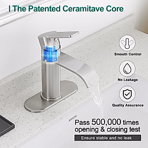 VOTON Brushed Nickel Bathroom Faucets, Single Handle Bathroom Sink Faucet Modern Waterfall Bathroom Faucet 1 or 3 Holes with Deck Plate, Rv Camper Farmhouse Utility Remodel Mixer Tap Washbasin Faucet