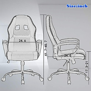 Office Chair Gaming Chair Ergonomic Desk Chair Massage Racing Chair with Lumbar Support & Armrest Rolling PU Leather High Back Computer Chair PC Swivel Executive Chair,for Men Women, Black
