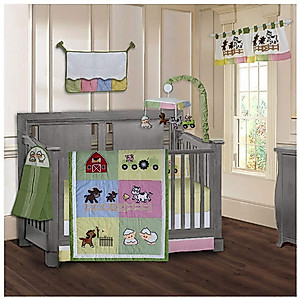 BabyFad Barnyard Farm Animals Nursery Baby with Musical Mobiile 9 Piece Baby Crib Bedding Set 100% Cotton