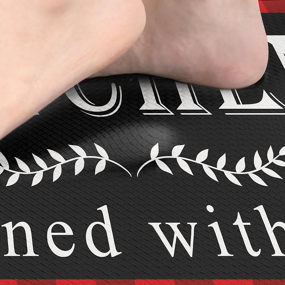 Arttown Anti-Fatigue Kitchen Rug Set of 2 Black Red Buffalo Plaid Cushioned Floor Mat, Standing Waterproof Non-Slip Mat and PVC Ergonomic Comfort Foam Rug for Kitchen