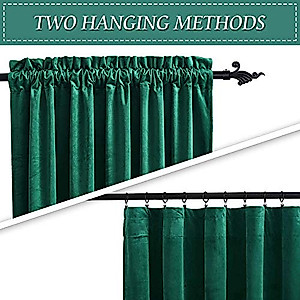 RYB HOME Green Velvet Curtains 108 inches - Extra Long Curtains for Sliding Glass Door Home Decor Room Darkening Curtains for Dinning Room Photography Backdrop, Emerald Green, 52 x 108, 2 Pcs