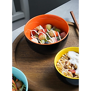 Teocera Cereal Bowl, Soup Bowls Set, Porcelain Microwave Safe Bowl, 22 Ounce for Cereal, Soup, Oatmeal - Set of 6, Black Multi Color