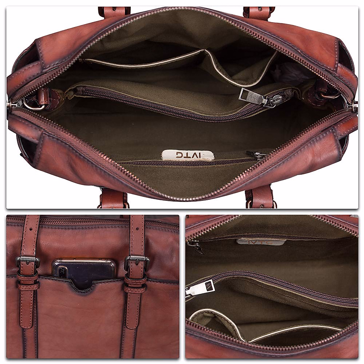 IVTG Genuine Leather Handbag for Women Vintage Handmade Top Handle Bag Crossbody Satchel (Coffee)