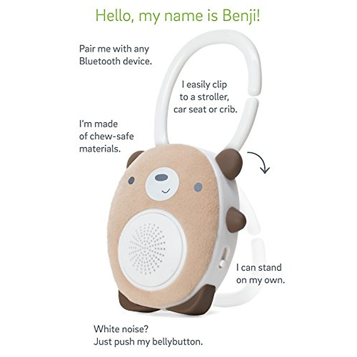 WavHello SoundBub, White Noise Machine and Bluetooth Speaker | Portable and Rechargeable Baby Sleep Sound Soother – Benji The Bear, Brown