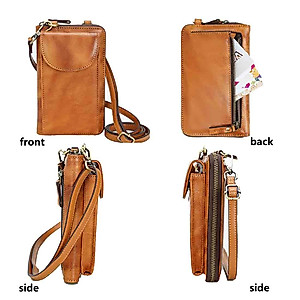 Baolab Genuine Leather Purse Phone Bag for Ladies Women Crossbody Wallet with Credit Card Holder RFID Blocking Small (Coffee)