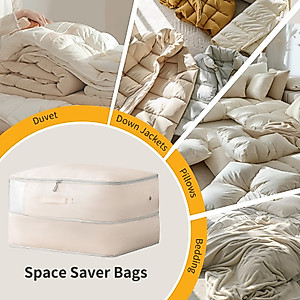 DIMJ Comforter Storage Bag - Large Capacity Ultra Space Saving Self Compression Organize for Duvet, Pillow, Bedding, Blanket Storage Organizer Nylon Compression Bags, Sheet Storage with Zipper, 4 Pack