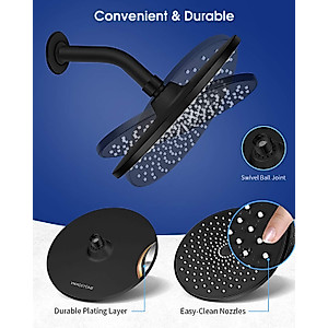 Rain Shower Head VMASSTONE 9In High Pressure Showerhead - Tool Free Installation- with Large Spray Surfaces and 200 Nozzles for Delicate and Unstimulate Shower Experience (EM-001 Matte Black/Black)