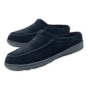 Clarks Men's Open Back Suede Sherpa Lined Clog Slippers, JMH2062 - Indoor/Outdoor Slip-Ons - Comfy & Durable Slides with Soft Plush Lining Cushioned Footbed & Gripped Rubber Outsoles (11 M US,Black)