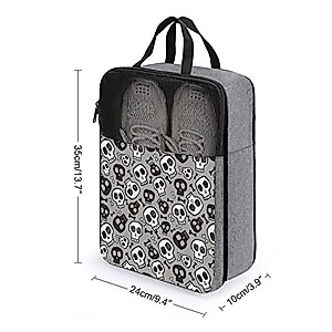 Frcavbin Skulls And Bones Halloween Travel Shoe Bag Shoes Carrier with Handle and Zipper Foldable Shoe Puches Organizer for Home storage School starts