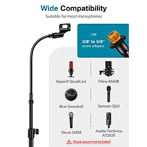 InnoGear Microphone Stand, Mic Stand Detachable Gooseneck Mic Floor Stand Height Adjustable from 32” to 70” with Weighted Round Base for Blue Yeti Blue Snowball Shure SM7B Shure SM58 Samson Q2U