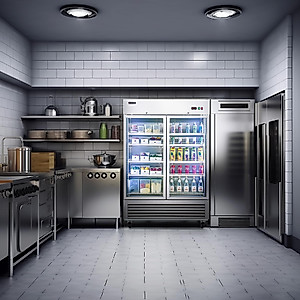 Wilprep Commercial Refrigerator, 54" 2 Glass Door Display Refrigerator with 42.2 cu. ft. Capacity, Reach in Merchandise Fridge Stainless Steel Beverage Cooler with Adjustable Shelves for Restaurant