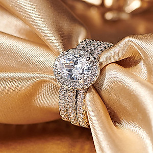 SweetJew Wedding Rings For Women Oval Halo AAAAA Cubic Circonia Silver Bridal Engagement Rings Size-9