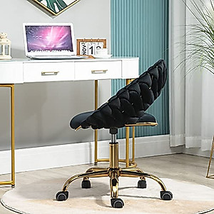 Ufurpie Cute Velvet Desk Chair for Home Office,Modern Vanity Chair,Height Adjustable Swivel Rolling Comfy Chair Computer Chair with Gold Legs for Living Room Bedroom,Black