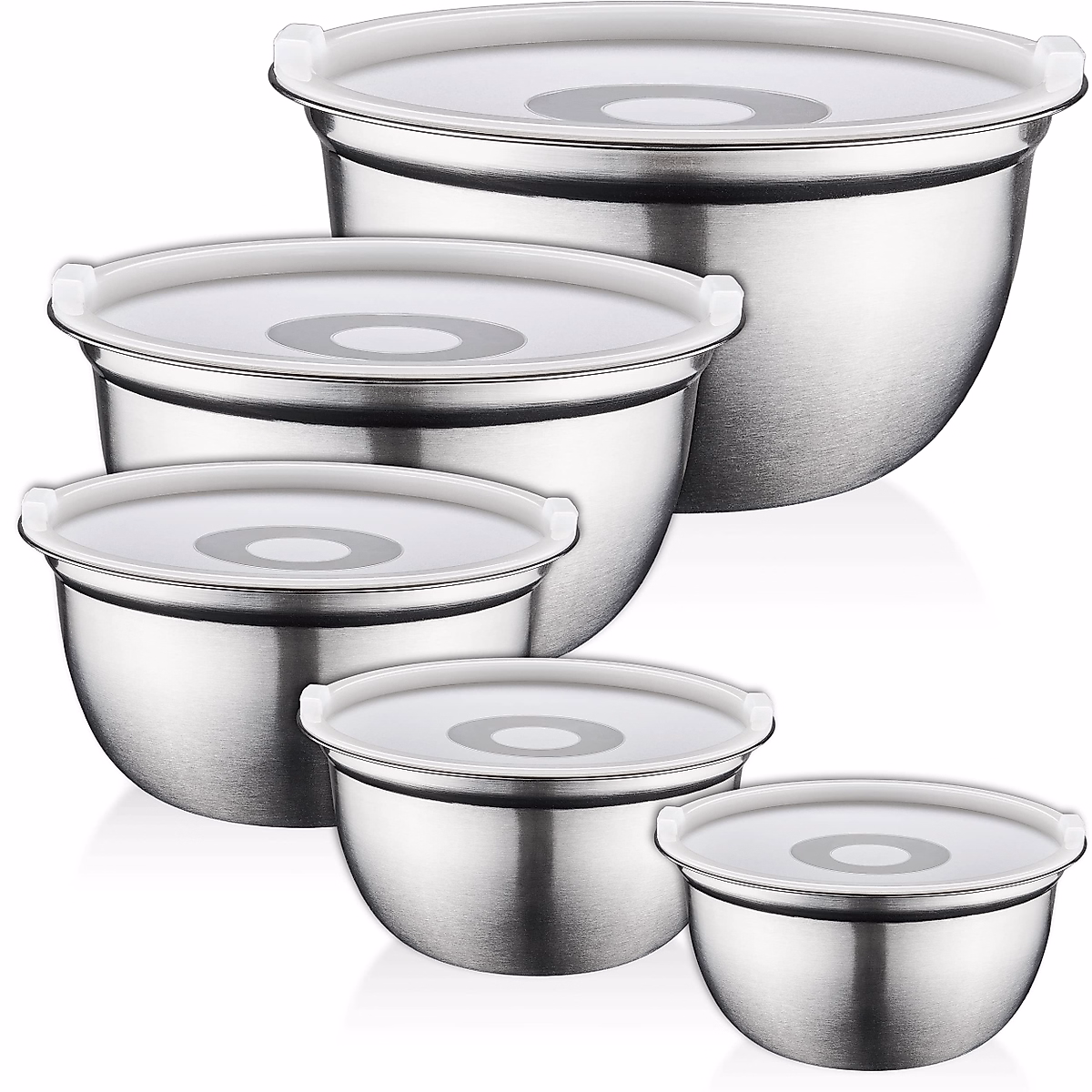 FineDine Stainless Steel Mixing Bowls Set with Lids, Home Kitchen Cooking Essentials Household Must Haves for Baking, 5 Pieces