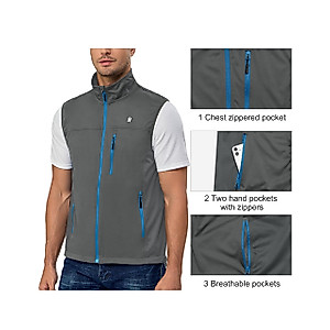 Little Donkey Andy Men's Softshell Vest, Lightweight Golf Vest Windproof Sleeveless Cycling Jacket for Running, Hiking (Pure Grey M)