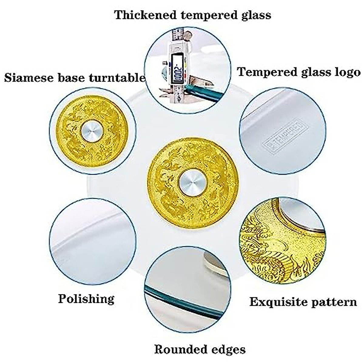 Yesbon Tempered Glass Lazy Susan Round Dining Table Turntable Heavy Duty Rotating Tray Large Tabletop Serving Plate High Load Capacity Transform Your Dining Experience,85cm