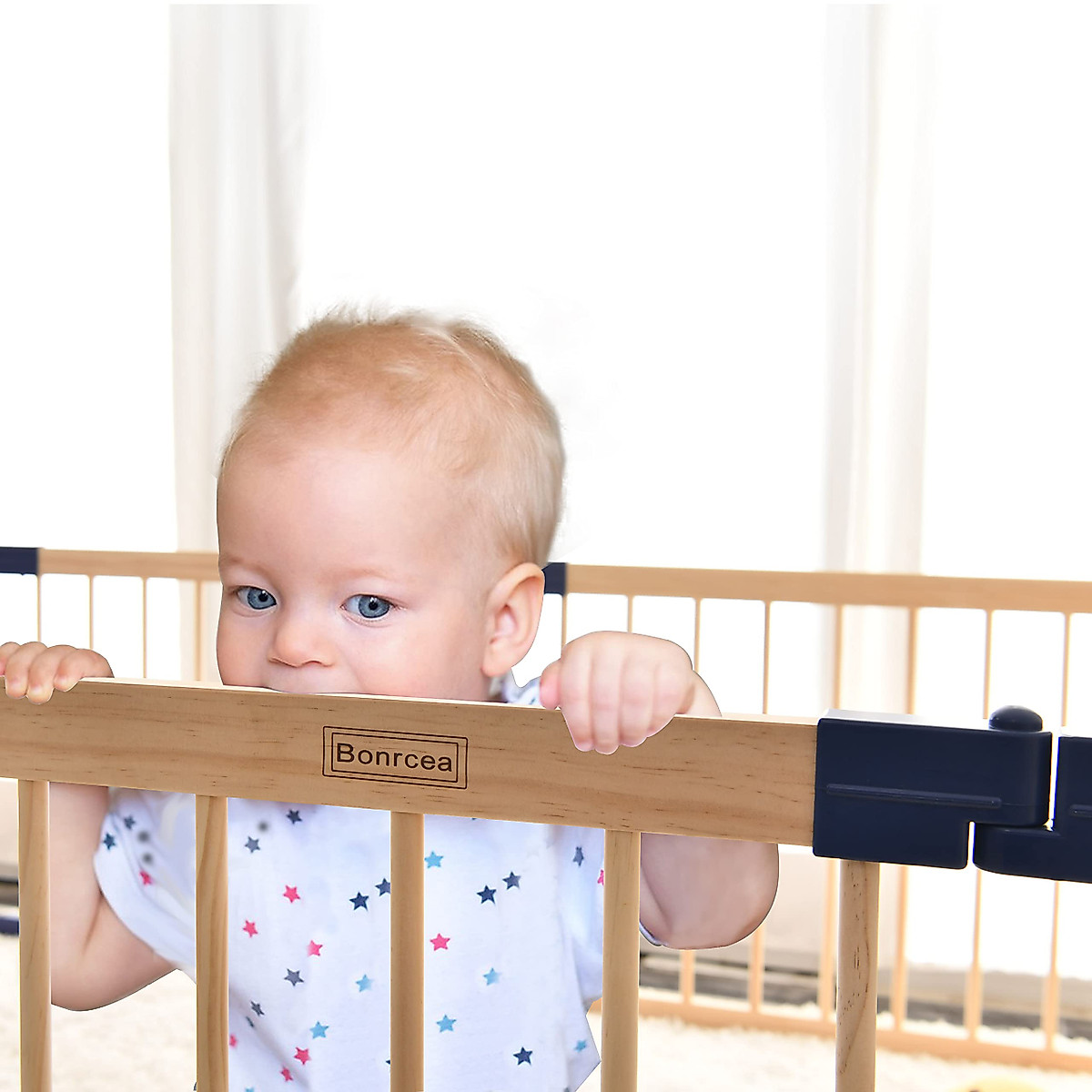 Wooden Baby Playpen for Babies and Toddlers,Baby Playars, Baby Fence Play Area with Safety Gate, Indoor Safety Play Yard,Large Baby Fence with Locking Gate Activity Center (55x79x24 Inches)