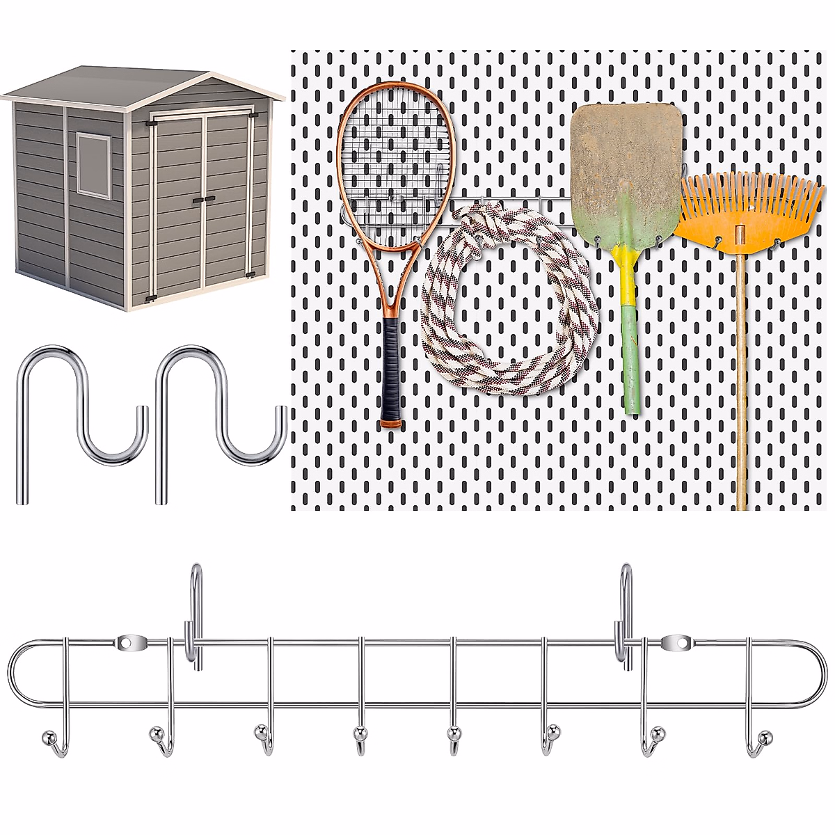 MorningRo 3 Pcs Shed Tool Organizer Garage Wall Organizer Storage Tool Hangers for Garage Wall Heavy Duty Individual Utility Hooks for Shed Garden Broom Rake Hanging Rack Holder