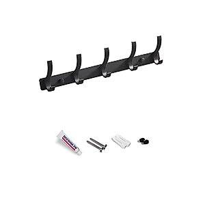 Hook Hanger with 5 Heavy Duty Metal Hooks for Hanging Coats Towels Hats Clothes, Suitable for Bedroom,Kitchen,Restroom,Bathroom Etc,Wall Mounted,Black