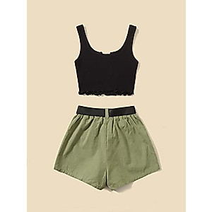 SHENHE Girl's 2 Piece Outfits Summer Clothes Sets Crop Tank Top and Shorts Set Green 12Y