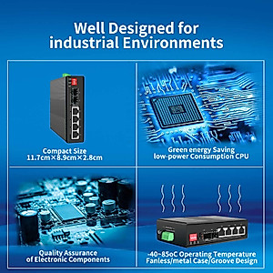 4-Port Hardened Industrial Gigabit 2+ Managed DIN-Rail Switch, 4x10/100/1000 Base-TX +2x1000Base-FX SFP 6X, Network Ethernet Gigabit Not with PoE+ Switch