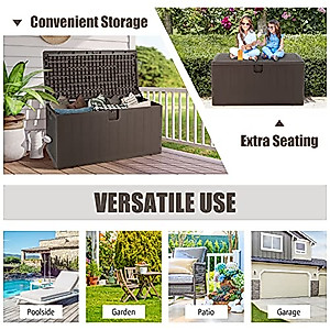 Goplus 105 Gallon Deck Box, Extra Large Resin Storage Box with Lockable Lid for Cushions & Patio Furniture, Water Proof & UV Resistant, Outdoor Weather Resistant Deck Storage Box for Garden Pool Lawn