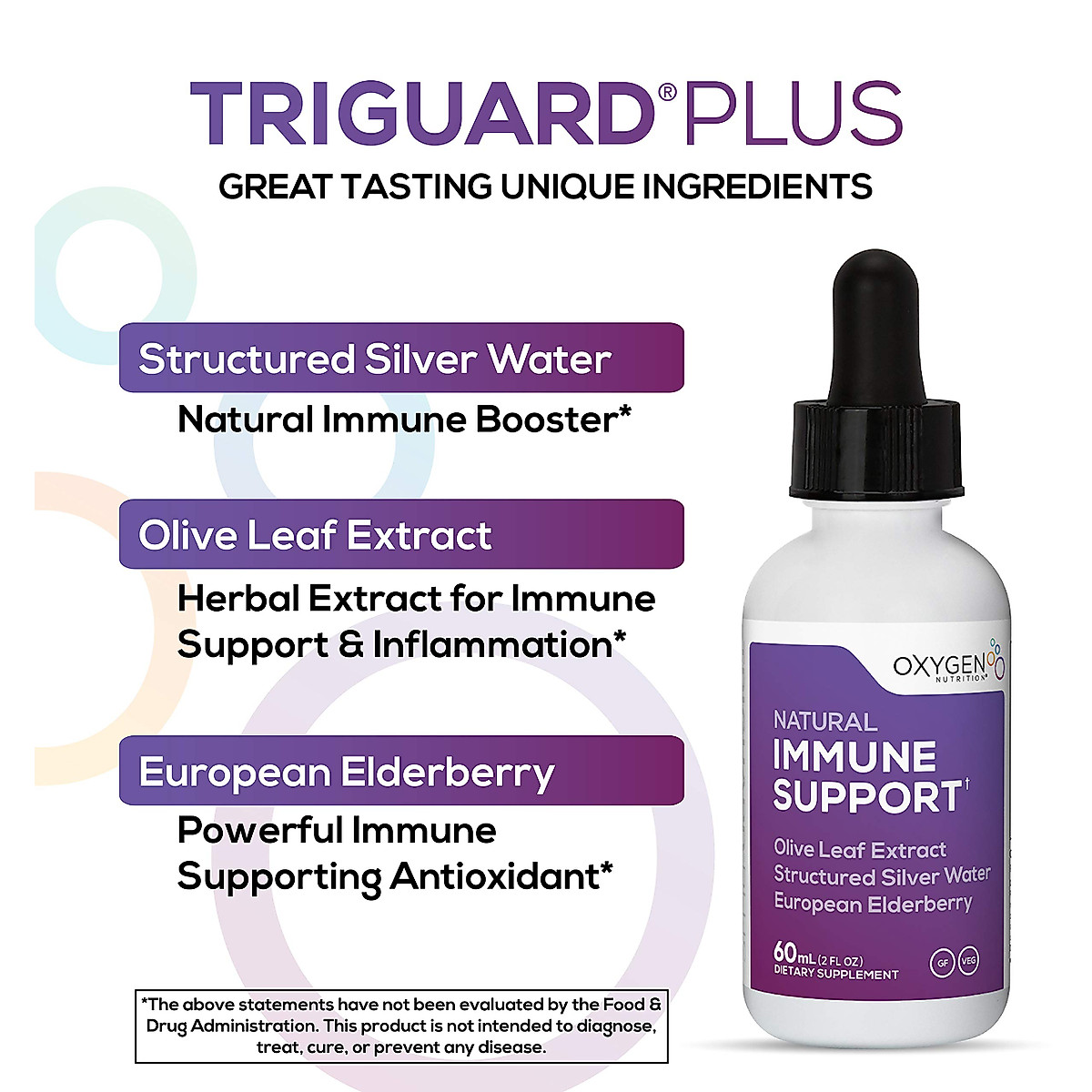 Triguard Plus Concentrate | Colloidal Silver Liquid, Sambucus Elderberry Extract & Olive Leaf Extract, 3-in-1 Liquid Immune Support | Powerful Immune System Booster | Great Taste - 2oz / 60ml