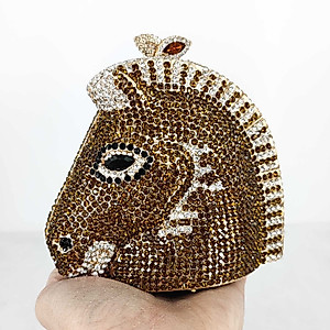 Sparkling 3D Horse Head Shape Women Crystal Clutch Bag Evening Wedding Handbags (Brown)