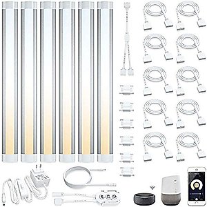 LED Smart Under Cabinet Lights Work with Alexa,Siri, Echo, Google Home (No Hub Required), 2700K to 6500K for Kitchen Under Counter, Bookcase or Display Cabinet(6 Lights Bar Kit)