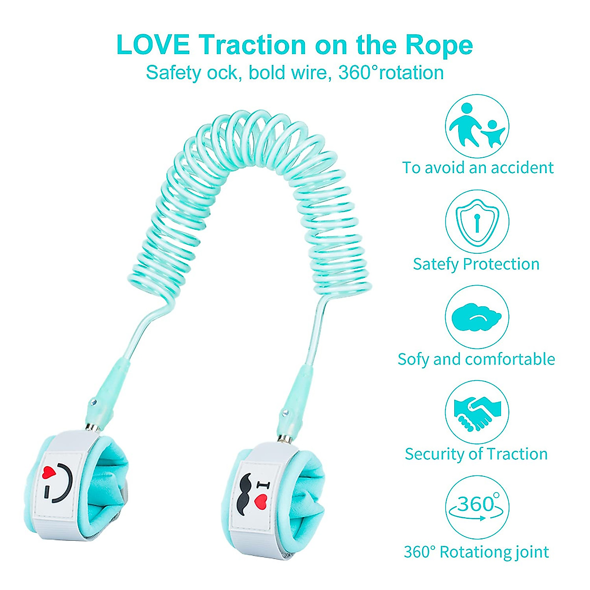 HUGVIDAS Anti-Lost Wrist Link, Child Safety Belt with Key Lock, Breathable Toddler Traction Belt, Anti-Lost Wrist Strap (2M/6.5ft, Green)