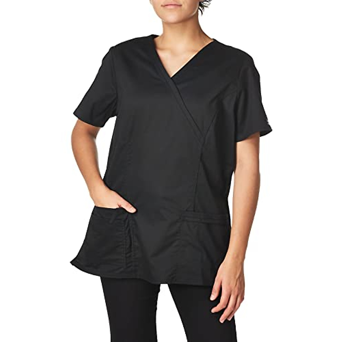 Cherokee Women's Workwear Scrubs Core Stretch Mock-Wrap Top (Medium), Black
