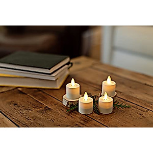 Luminara Moving Flame LED Flameless Tealight (1.4" x 2") Remote Ready Battery Operated Plastic LED Flameless Tea Light - Smooth Matte - Pearl Ivory (4-Pack)