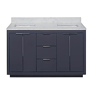 Kitchen Bath Collection Stockholm 60-inch Double Bathroom Vanity (Engineered Marble/Marine Gray): Includes Marine Gray Cabinet with Engineered Marble Countertop and White Ceramic Sinks