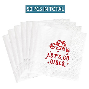 Let’s Go Girls Napkins for Western Cowgirl Bachelorette Party Decorations, Disco Cowgirl Birthday Last Rodeo Party Bridal Shower Party Decorations Supplies, 2Ply 4.5x4.5inches 50Pcs (Red)