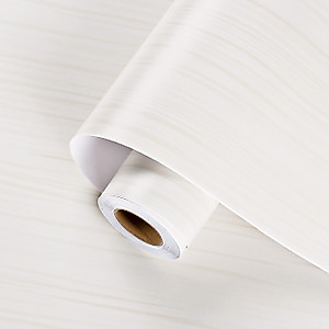 Skyblur White Wood Grain Vinyl Wallpaper, 24"x 118", Peel & Stick, Self Adhesive, Removable, Multi-Purpose, Kitchen, Bathroom, Living Room, Stain Resistant