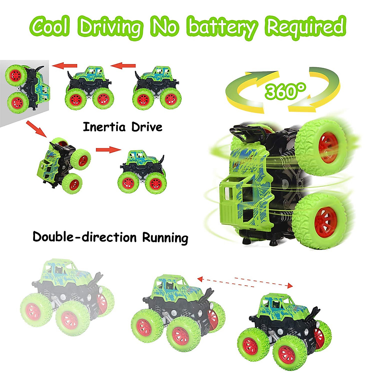taessv Monster Truck Toys - Friction Powered Toy Cars Push and Go Vehicles for Kids Best Christmas Birthday Party Gift for Boys Girls Aged 3 and Above 4-Pack