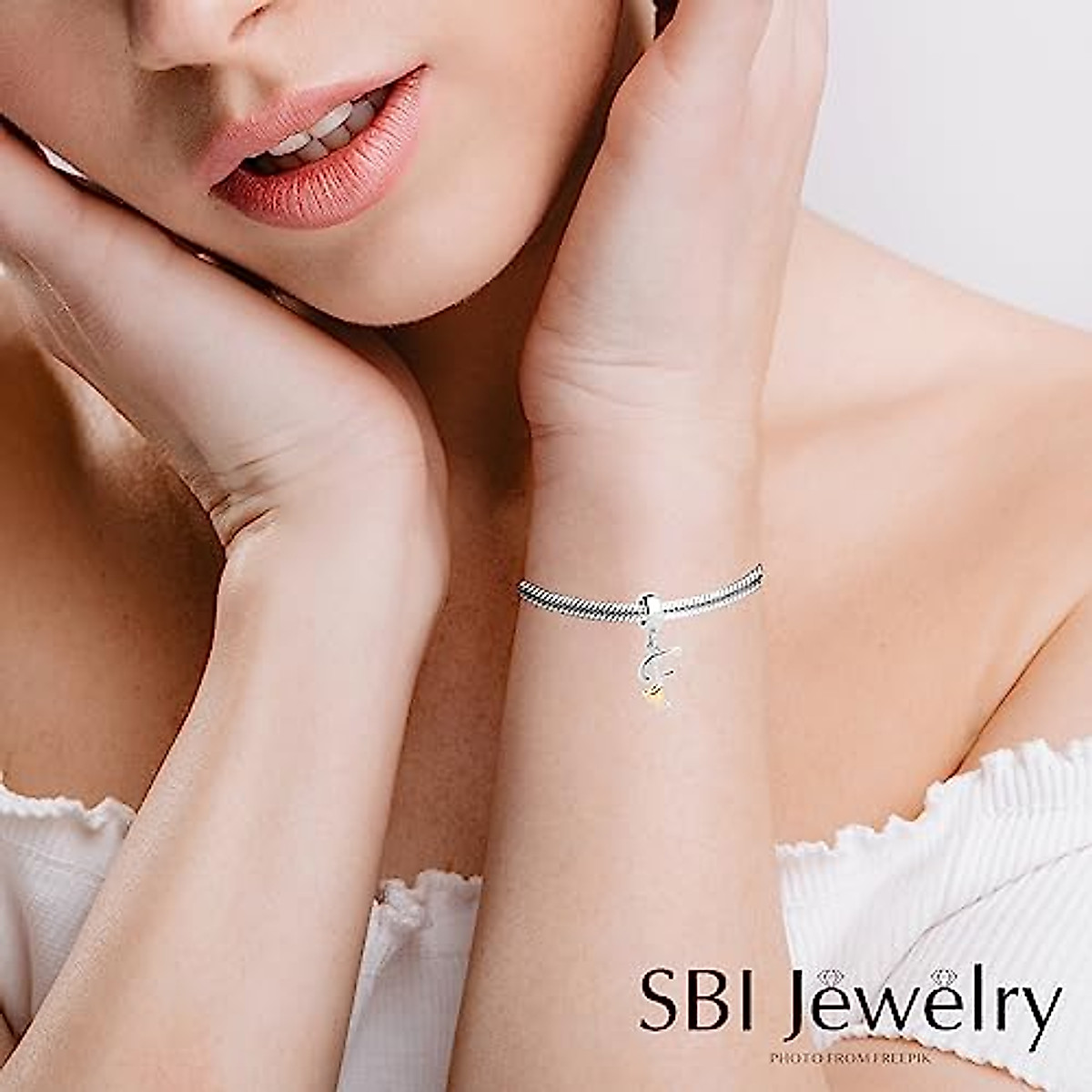SBI Jewelry Heart Sparkling Initial F Letter Dangle Charm Compatible with Pandora Charms Bracelets Personalized Gifts