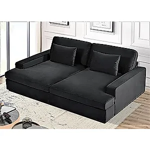 Container Furniture Direct Modern Glam Velvet Sleeper Sofa Bed with Luxurious Design, Elegant Centerpiece for Stylish Living Rooms and Comfortable Lounging with 2 Accent Pillows, Black