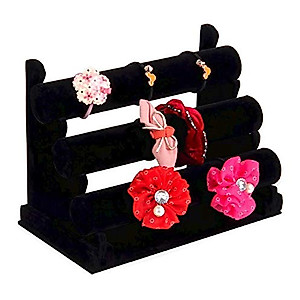 COMELYJEWEL 6.7"(D) X12.2(W) X9.8(H) Three tier bracelet display Black Velvet T-Bar Bracelet holder Bangle Jewelry display Hovering For Women Home Organization Necklace Watches Stand