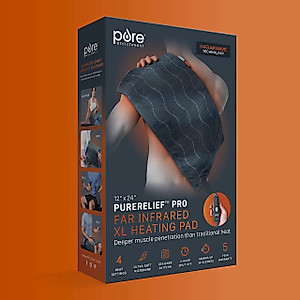 Pure Enrichment PureRelief Pro Far Infrared XL Heating Pad - Muscle Relief for Back, Neck, Shoulder, & Knee Pain in Athletes, 4 Heat Settings, Dry/Moist Heat, 12” x 24” Extra-Large Size (Iron Gray)