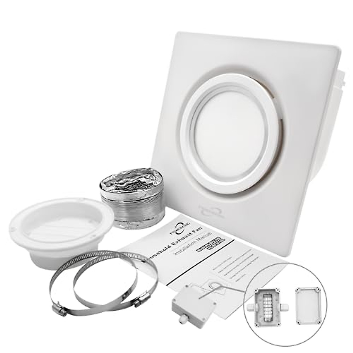 POWERENG Bathroom Exhaust Ventilation with Light,164 CFM 0.7Sones Quiet Ceiling Mount Ventilation Fan,6000K 12W LED,White,110V Vent Fan Ceiling