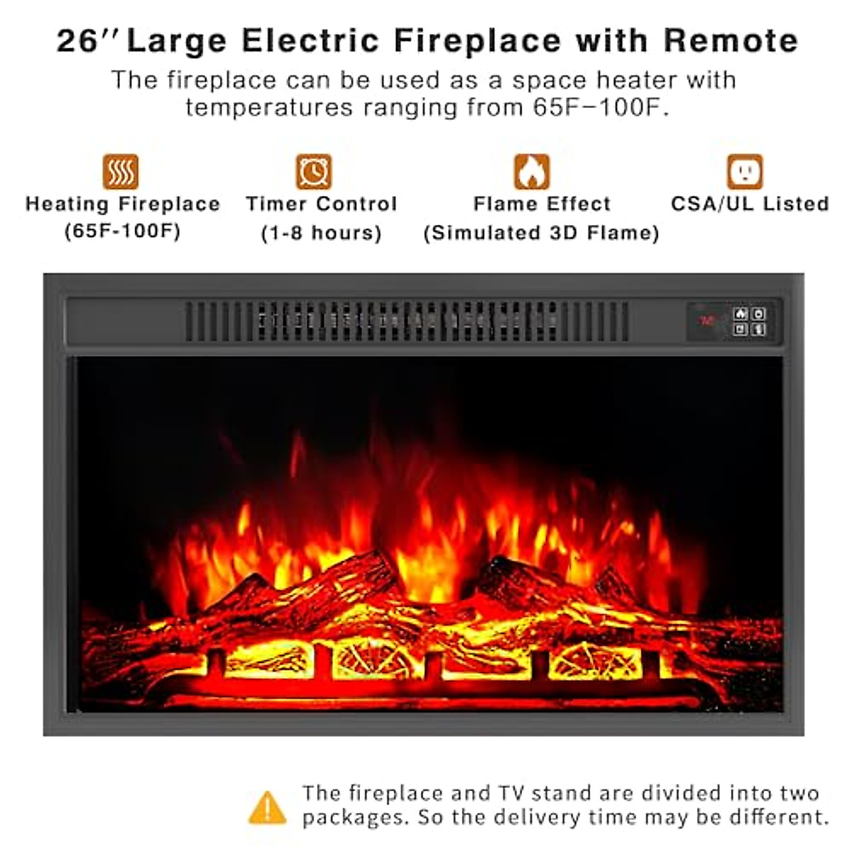 YESHOMY Fireplace TV Stand for Television up to 65+ Inch with Storage and Farmhouse Sliding Barn Doors, Entertainment Center with Cabinet and Shelves, Media Console for Living Room, Dark Brown