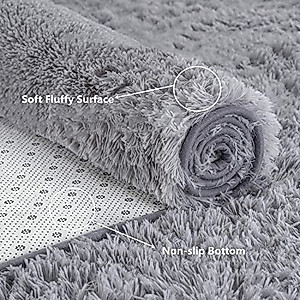 GOKISNE Area Rug for Bedroom, Fluffy Living Room Area Rug, Fluffy Carpet 4' x 5' for Kids Room, Shaggy Plush Rug for Nursery Room, Grey