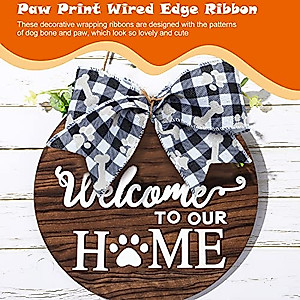 3 Rolls 19.5 Yards Paw Print Ribbon Dog Bone Ribbon Dog Paw Wrapping Ribbon Paw Print Wired Edge Ribbon Decorative Wrapping Ribbons for DIY Wrapping Craft（Beige, Red Black Plaid, White Black Plaid）